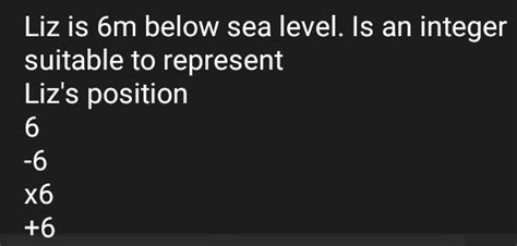 solved liz is 6m below sea level is an integer suitable to represent