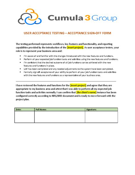 User Acceptance Testing Form Revised User Acceptance Testing