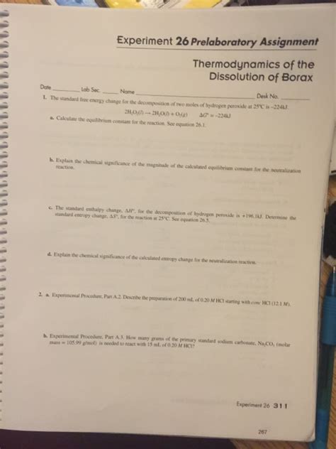 Solved Experiment Prelaboratory Assignment Thermodynamics Chegg