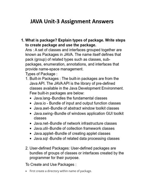 Java Unit-3 Assignment Answers | PDF | Class (Computer Programming ...