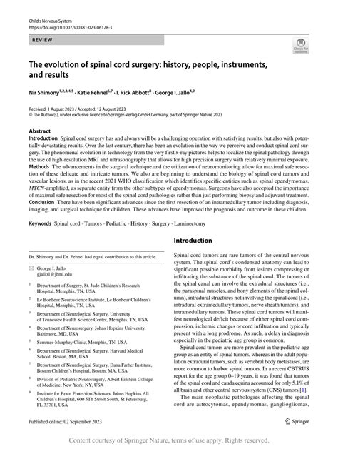 The Evolution Of Spinal Cord Surgery History People Instruments And Results Request Pdf
