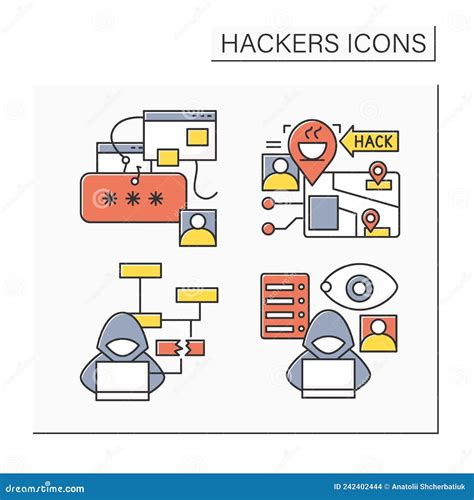 Hackers Icons Line Symbols Web Signs Vector Set Isolated Illustration