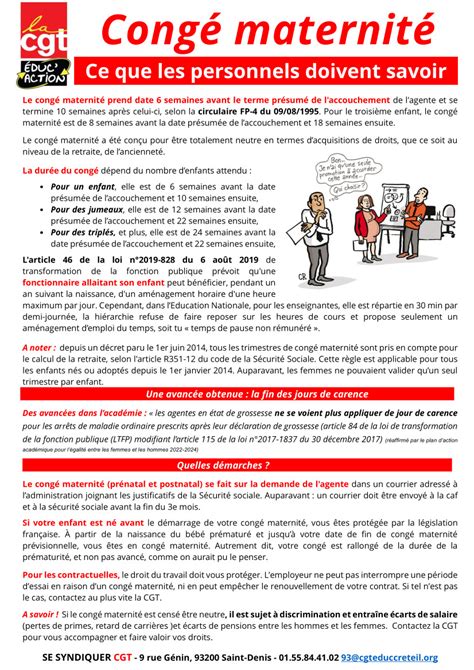 Congé maternité fiche pratique