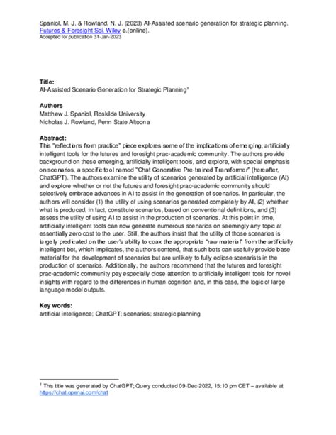 Pdf Ai Assisted Scenario Generation For Strategic Planning