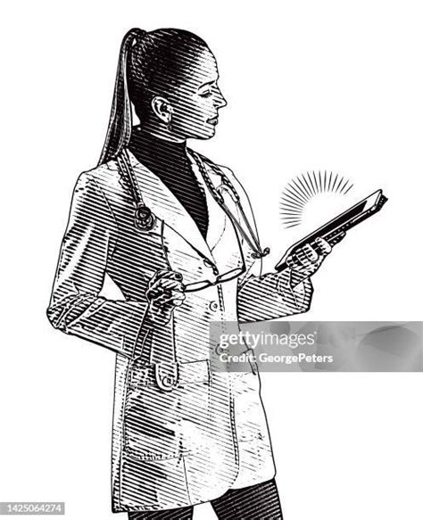 Doctor With Tablet Drawing点のイラスト素材／クリップアート素材／マンガ素材／アイコン素材 Getty Images