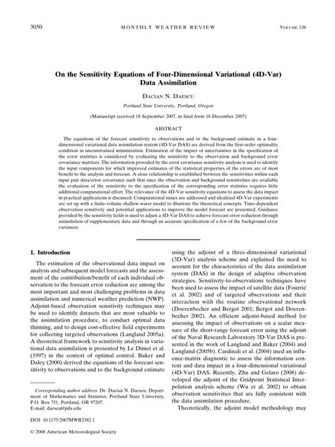 Pdf On The Sensitivity Equations Of Four Dimensional Variational 4d Var Data Assimilation