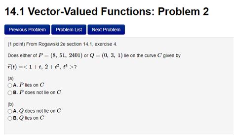 Solved Vector Valued Functions Problem Point Chegg Com