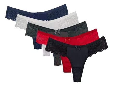 Kit 5 Tanga Calcinha Lingerie Microfibra Renda Sexy Feminina
