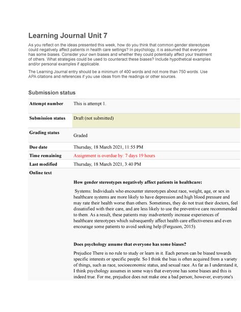 Learning Journal Unit 7 PSYC 1111 UNIV1001 UoPeople Studocu