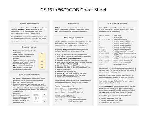Cs 161 X86 C Gdb Cheat Sheet Download Printable Pdf Templateroller