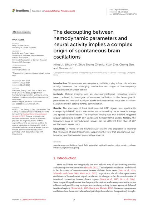 PDF The Decoupling Between Hemodynamic Parameters And Neural Activity