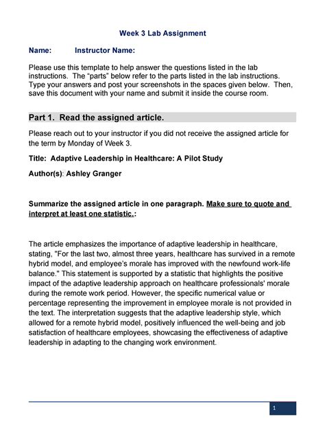 Week Lab Official Babe Template Statistics Week Lab Assignment Name Instructor