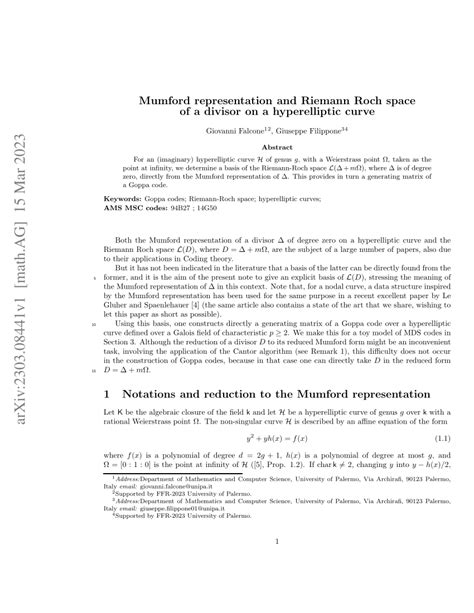 pdf mumford representation and riemann roch space of a divisor on a