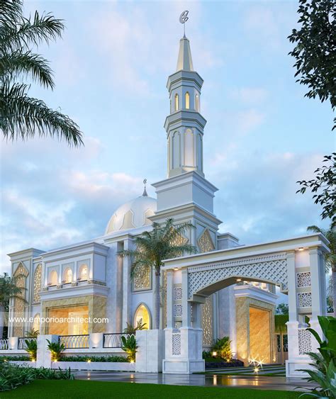 Desain Tampak Depan Dengan Pagar Masjid Al Falah Style Classic 3 Lantai