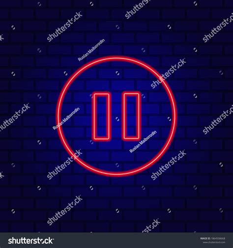 Pause Neon Button Flat Design Style Stock Vector Royalty Free