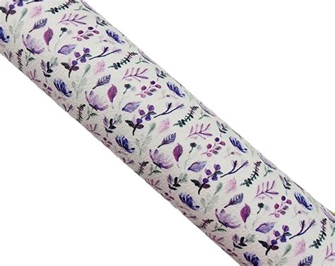 Purple Flowers Faux Leather Sheet Floral Fabric Sheet Floral