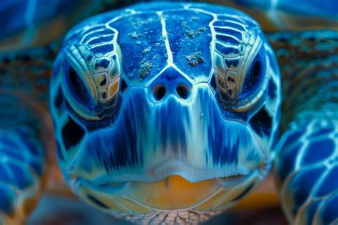 Close Up Of A Vibrant Blue And Yellow Patterned Turtle Shell In Natural