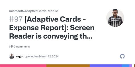 Adaptive Cards Expense Report Screen Reader Is Conveying The