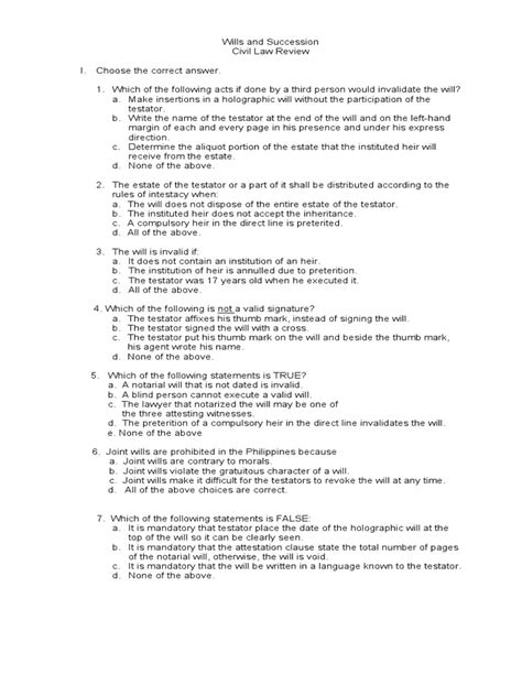 Wills And Succession Mcq Pdf