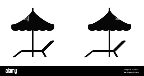 Cartoon Deck Chair Or Beach Chair Table Under Umbrella Chaise Longue