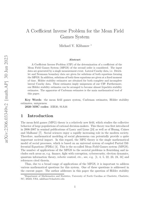 Pdf A Coefficient Inverse Problem For The Mean Field Games System