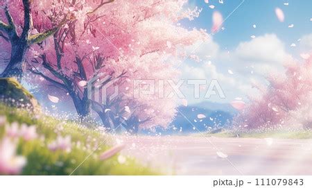 美しい満開の桜並木の道のイラスト背景AI生成画像のイラスト素材 111079843 PIXTA