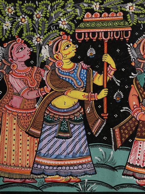 Krishna With Gopis Patachitra Painting Exotic India Art