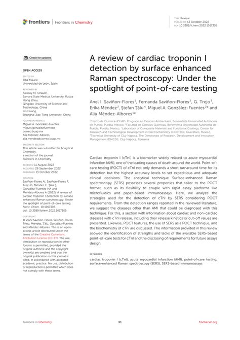 Pdf A Review Of Cardiac Troponin I Detection By Surface Enhanced