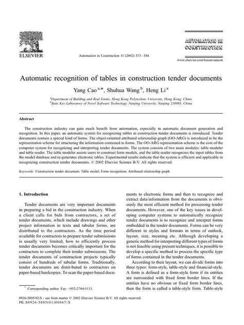 Automatic Recognition Of Tables In Construction Tender Documents Yang