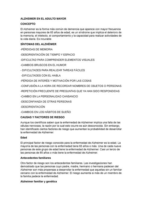 Alzheimer En El Adulto Mayor Alzheimer En El Adulto Mayor Concepto El