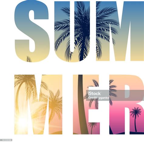 여름 단어 Beautifil 팜 트리 잎 실루엣 배경 벡터 일러스트 레이 션 우림에 대한 스톡 벡터 아트 및 기타 이미지 우림 0명 곡선 Istock