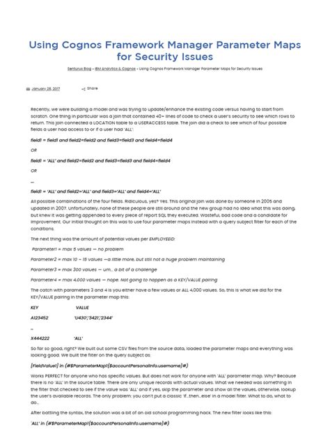 Using Cognos Framework Manager Parameter Maps Senturus Pdf