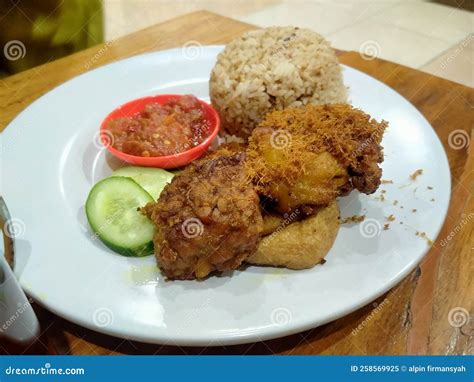 Fried Chicken With Sambal Traditional Indonesian Food Stock Image