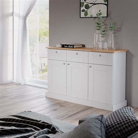 Vicco Sideboard Kommode Mehrzweckschrank Bergamo Weiß Eiche Wohnzimmer