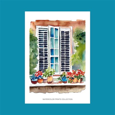 Pintura Em Aquarela De Janela De Casa De Campo Vetor Premium