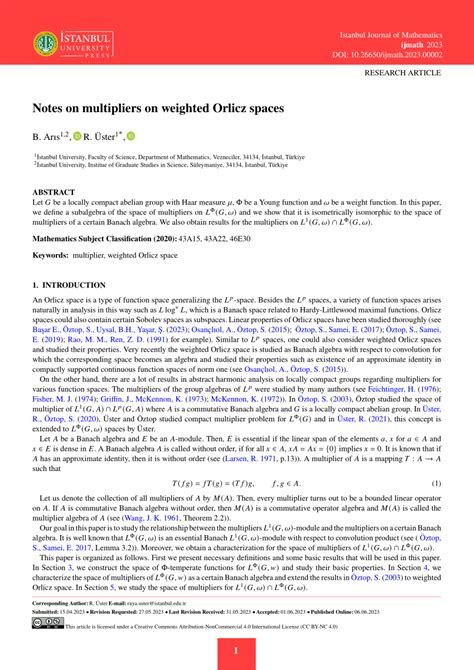 Pdf Notes On Multipliers On Weighted Orlicz Spaces