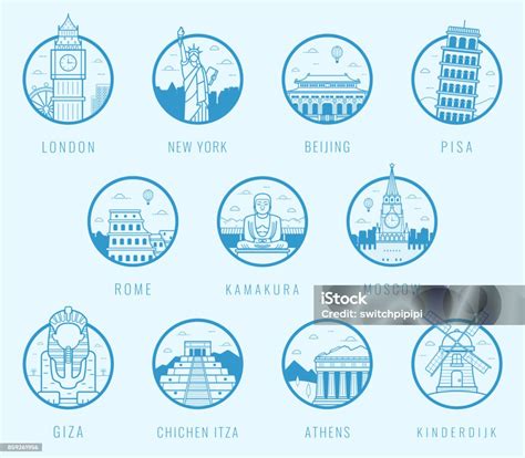 世界地標旅行和旅遊業地標圖示設置向量向量圖形及更多一組物體圖片 一組物體 中國 亞洲 Istock