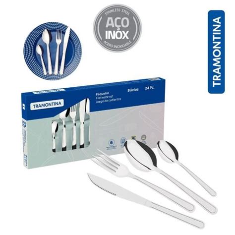 Jogo De Talheres Colher Faca Garfo 24 Peças Inox Tramontina Faqueiro