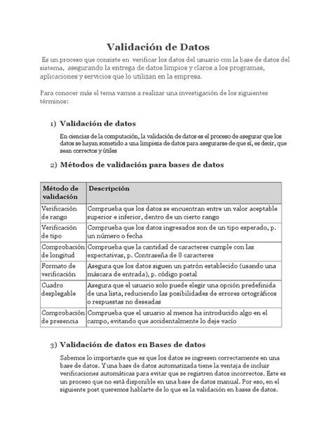 Validación De Datos Descargar Gratis Pdf Bases De Datos Usuario Informática