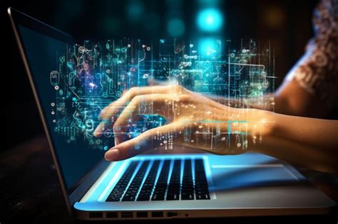 Unveiling The Coding Universe Hands Documenting With Digital Icons In Double Exposure Premium