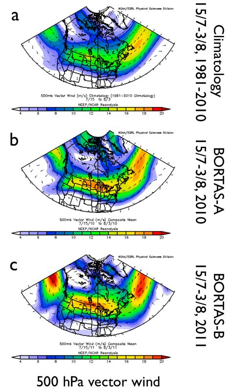 Climatological Mean 500 Hpa Wind Vector M S −1 Over North America