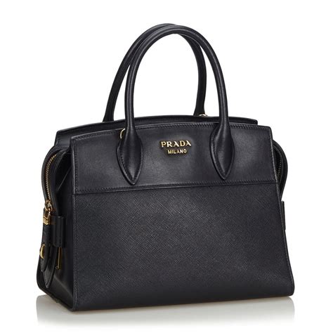 Prada Vintage Saffiano Leather Esplanade Tote Bag Black Leather