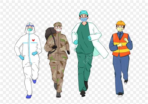 眾志成城線描抗擊疫情 醫生 當兵的人 護士素材圖案，psd和png圖片免費下載