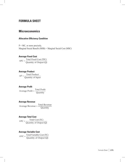 Economics Formula Sheet Micro And Macro Ap Exam Prep