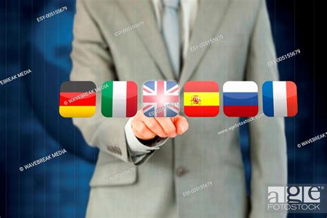 Businessman S Finger Activating Futuristic Touchscreen Stock Photo