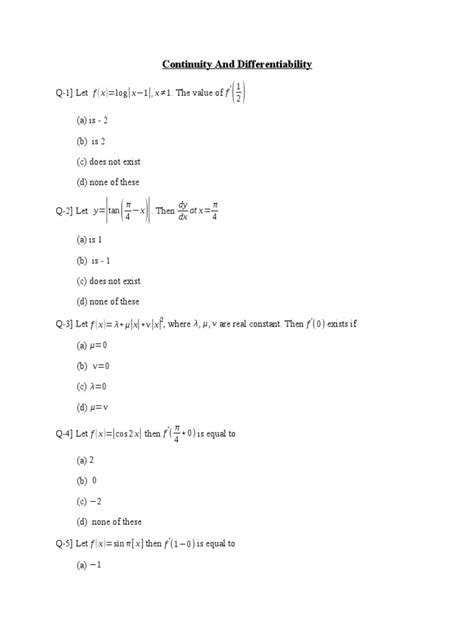 Continuity And Differentiability Pdf Function Mathematics Numbers