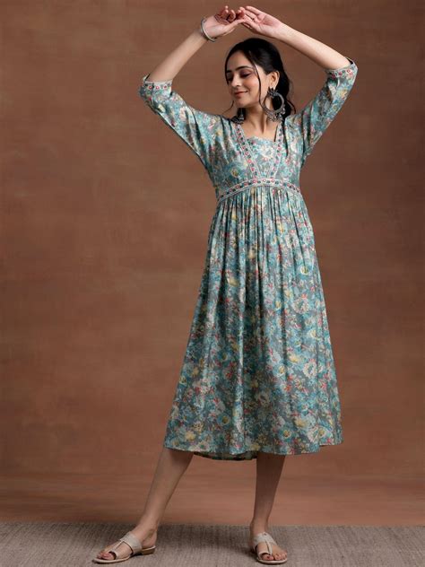 Buy Grey Printed Silk Fit And Flare Dress Online At Rs919 Libas