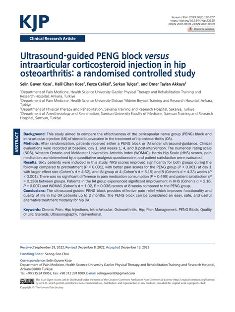 Pdf Ultrasound Guided Peng Block Versus Intraarticular Corticosteroid