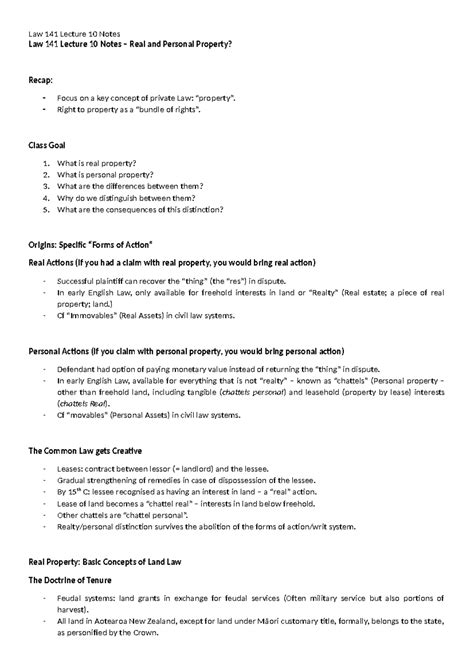 Law 141 Lecture 10 Notes Law 141 Lecture 10 Notes Real And Personal