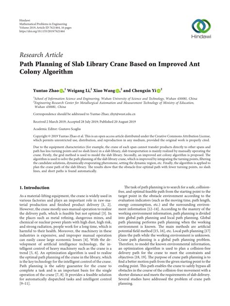 PDF Path Planning Of Slab Library Crane Based On Improved Ant Colony